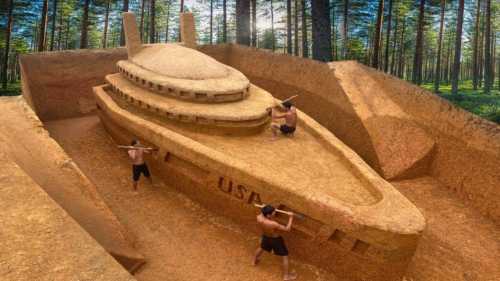 Dig To Build Three Story Boat Villa House & Water Slide Swimming Pool ...